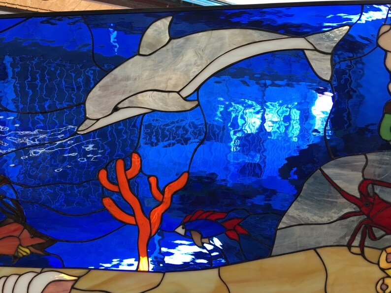 Dolphin Stained Glass Window Panel Hogfish Mahi Lobster - Etsy