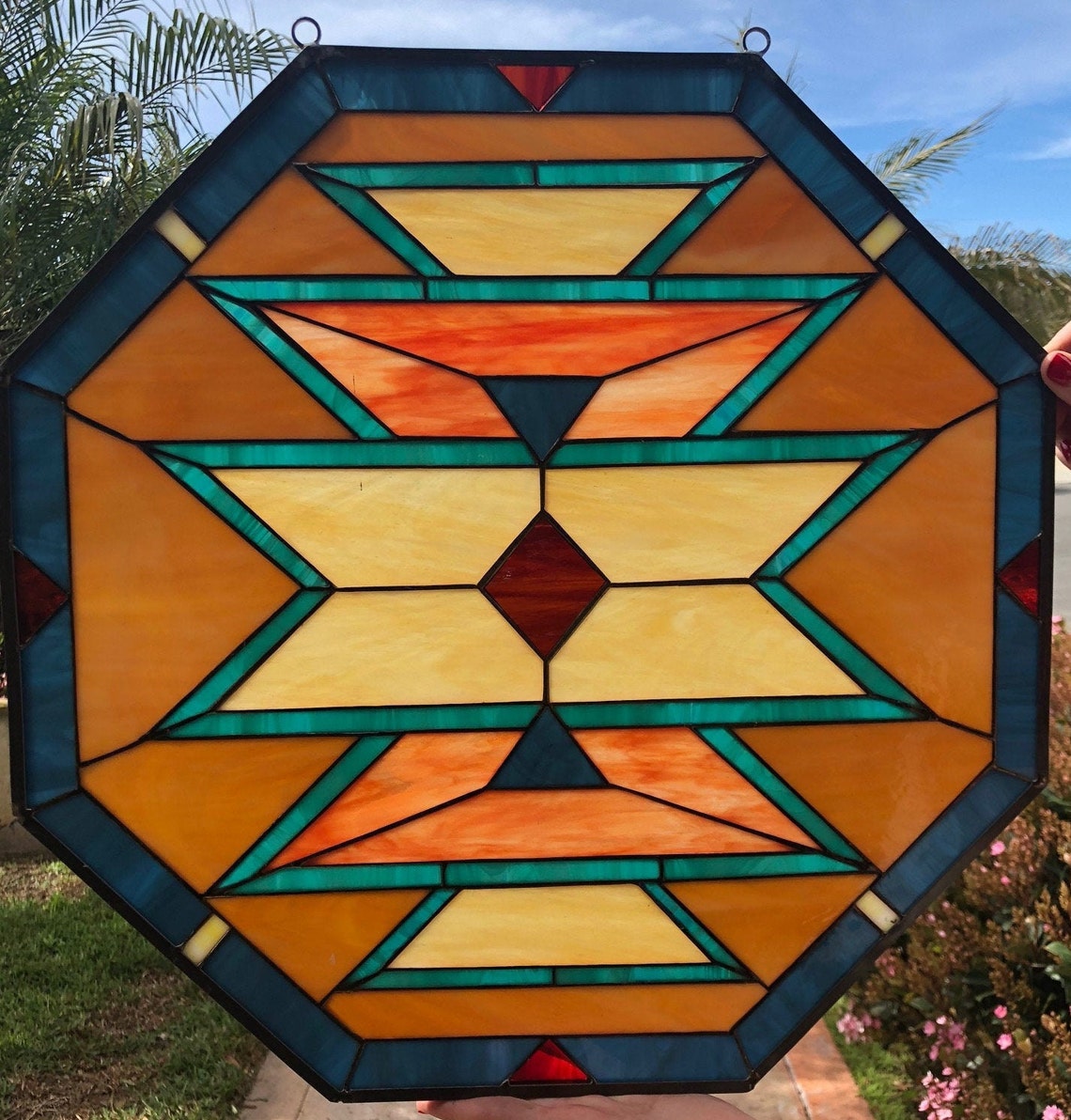Octagon Stained Glass Window Panel Navajo Southwestern | Etsy