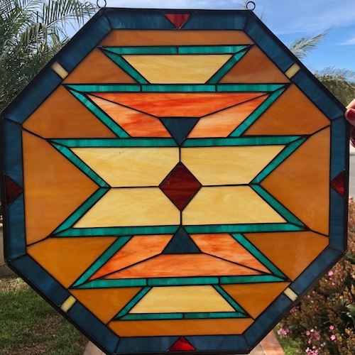 Octagon Stained Glass Window Panel Navajo Southwestern | Etsy
