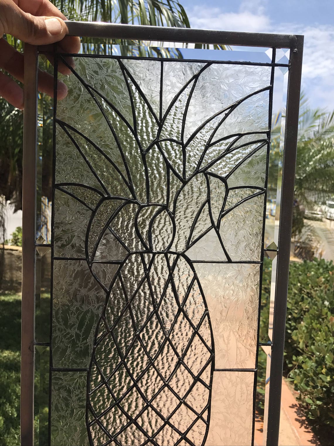 Pineapple Clear Textured Stained Glass Window Panel - Clear Glass ...