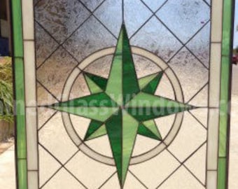 Clear Beveled Compass Rose Stained Glass Window Panel - Etsy