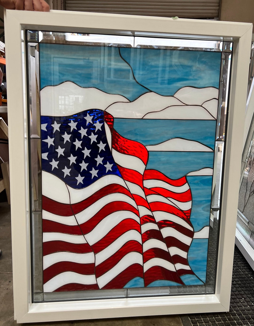 American Flag Stained Glass Window With Frame - Insulated Pre-installed ...