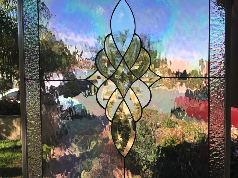 Iridescent Leaded Stained Glass Window Panel Cabinet Insert | Etsy
