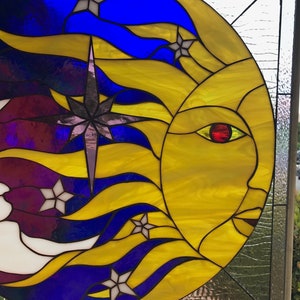 Stars, Sun, Moon Stained Glass Window Panel Hangings #4 - Galaxy ...