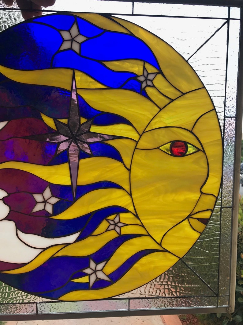 Stars, Sun, Moon Stained Glass Window Panel Hangings #4 - Galaxy ...