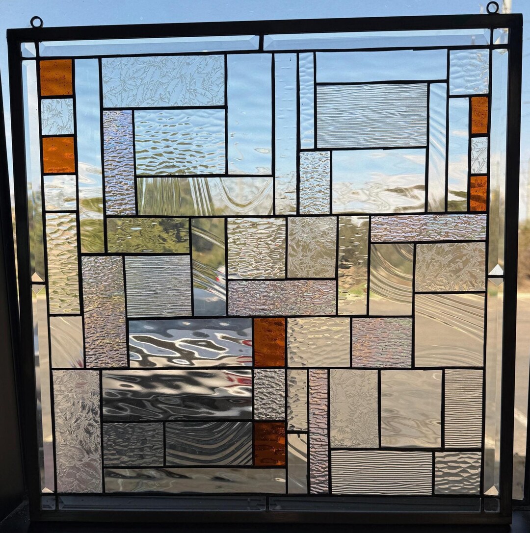 Geometric Squares Stained Glass Window Panel - Abstract Square Design ...