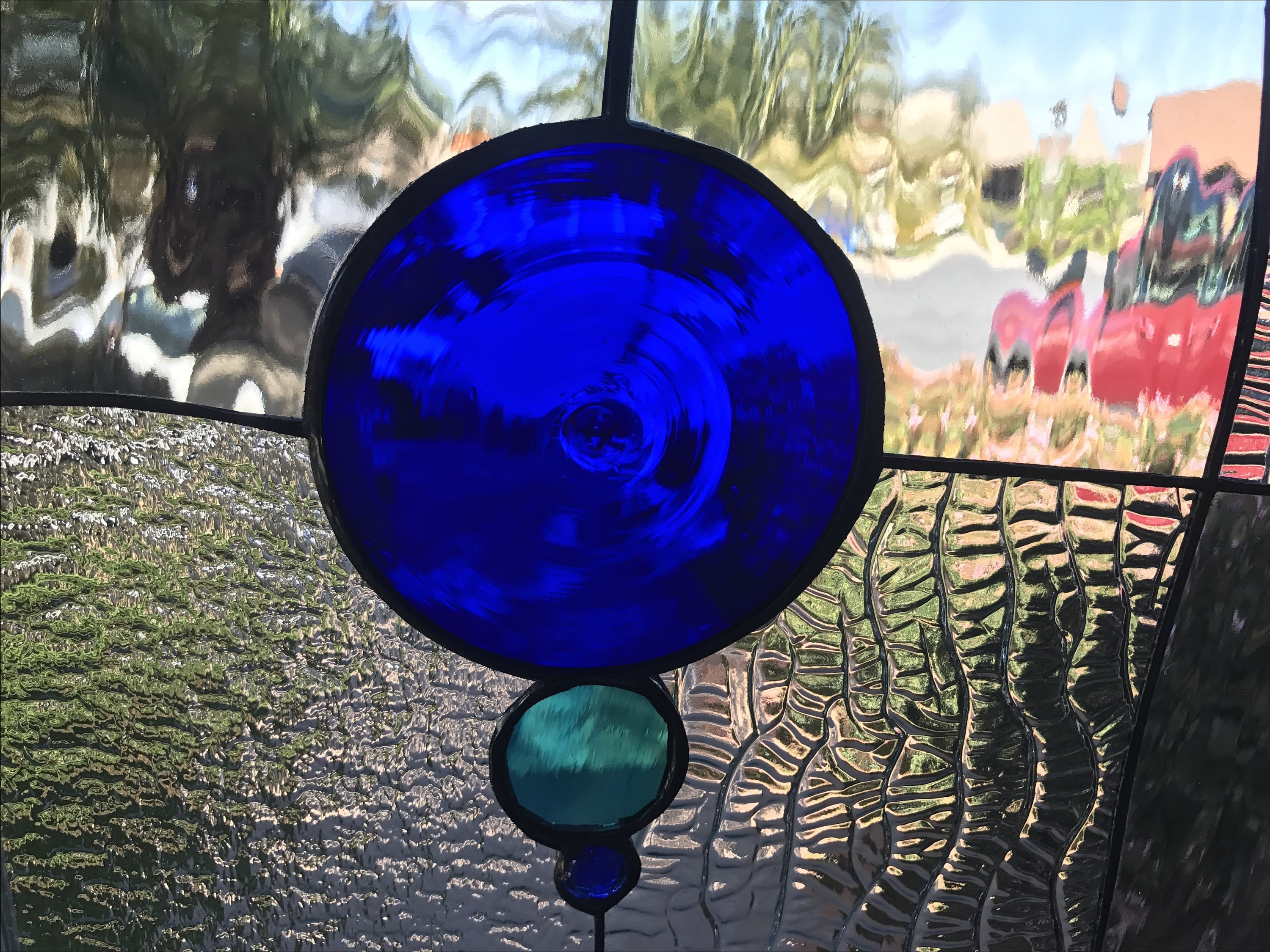 Unique Bubbles Geometric Abstract Stained Glass Window Panel ...