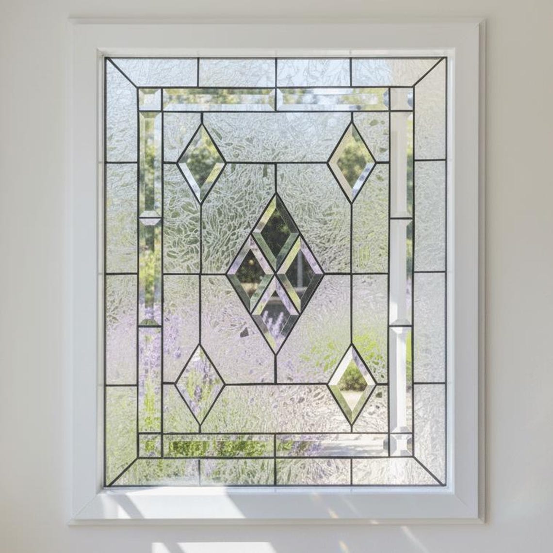 Vinyl Framed and Insulated Beveled Diamond Stained Glass Window Tudor ...
