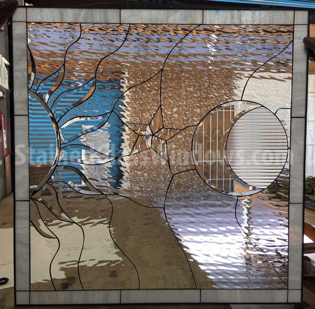 Sun Moon Star Stained Glass Window Panel - All Clear Mystical Crescent ...