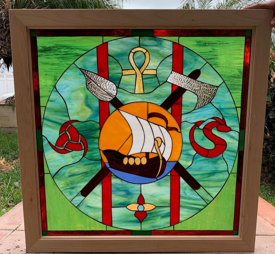 Unique Viking Theme Stained Glass Bathroom Window for Privacy & Beauty ...