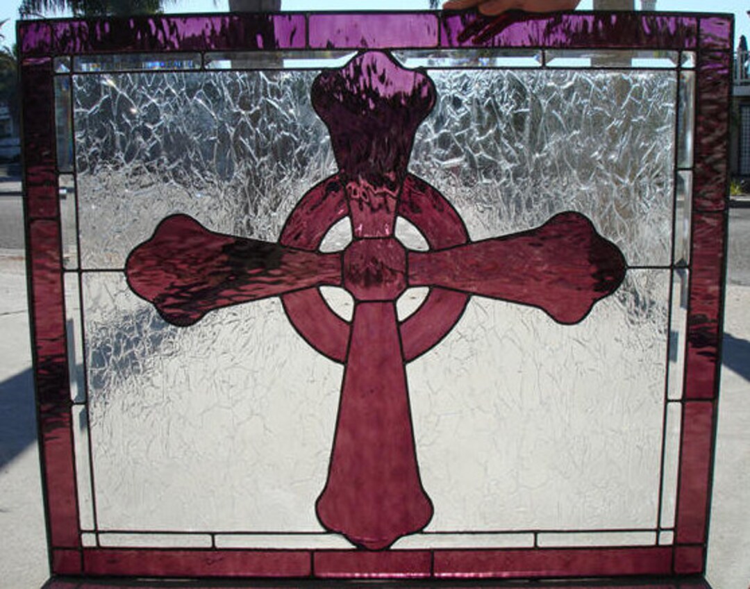 Beautiful Gothic Stained Glass Cross With Crackle Glass Leaded Panel ...