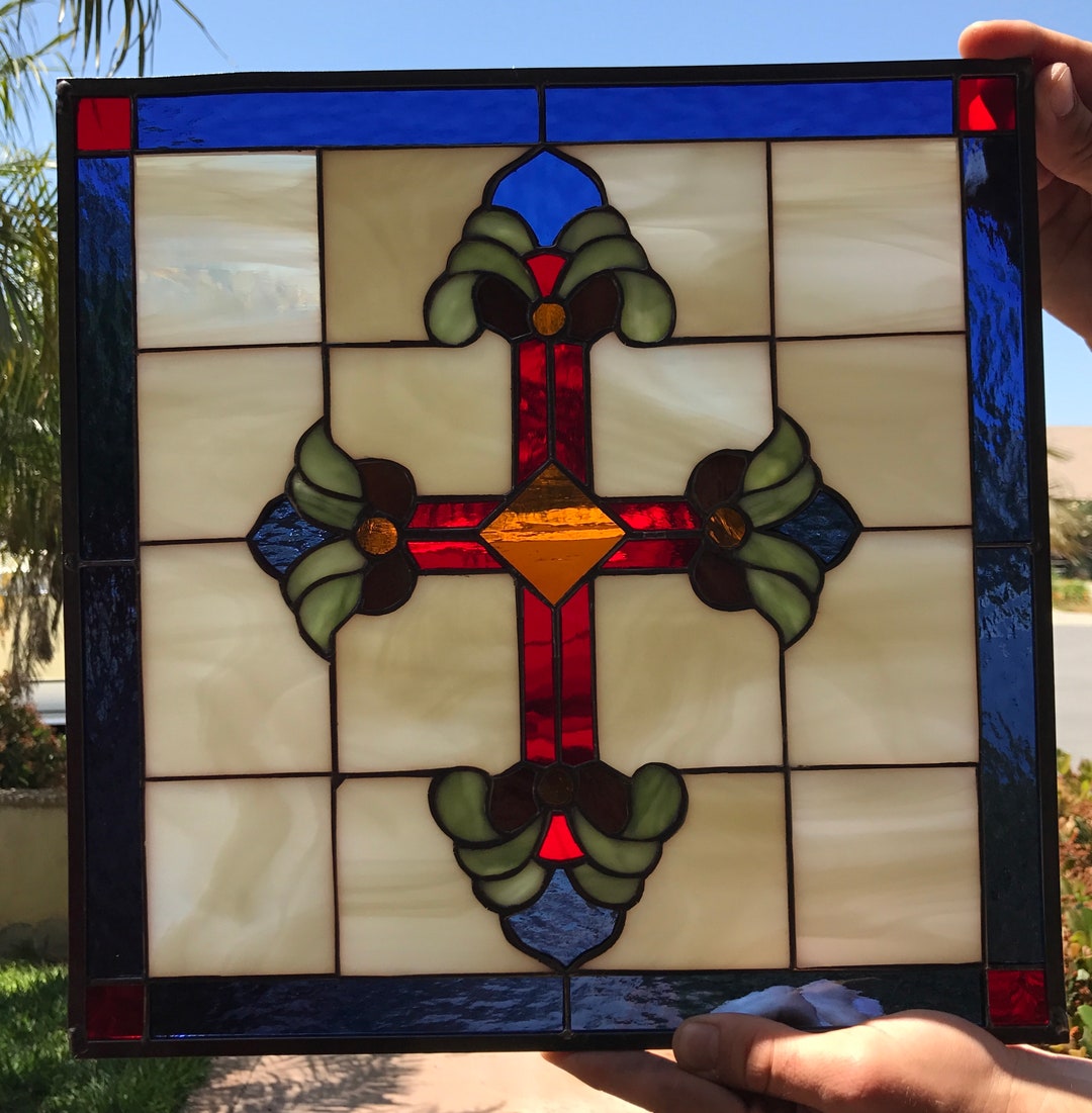 Colorful Gothic Cross Window Panel - Colorful Gothic Cross Stain Glass ...