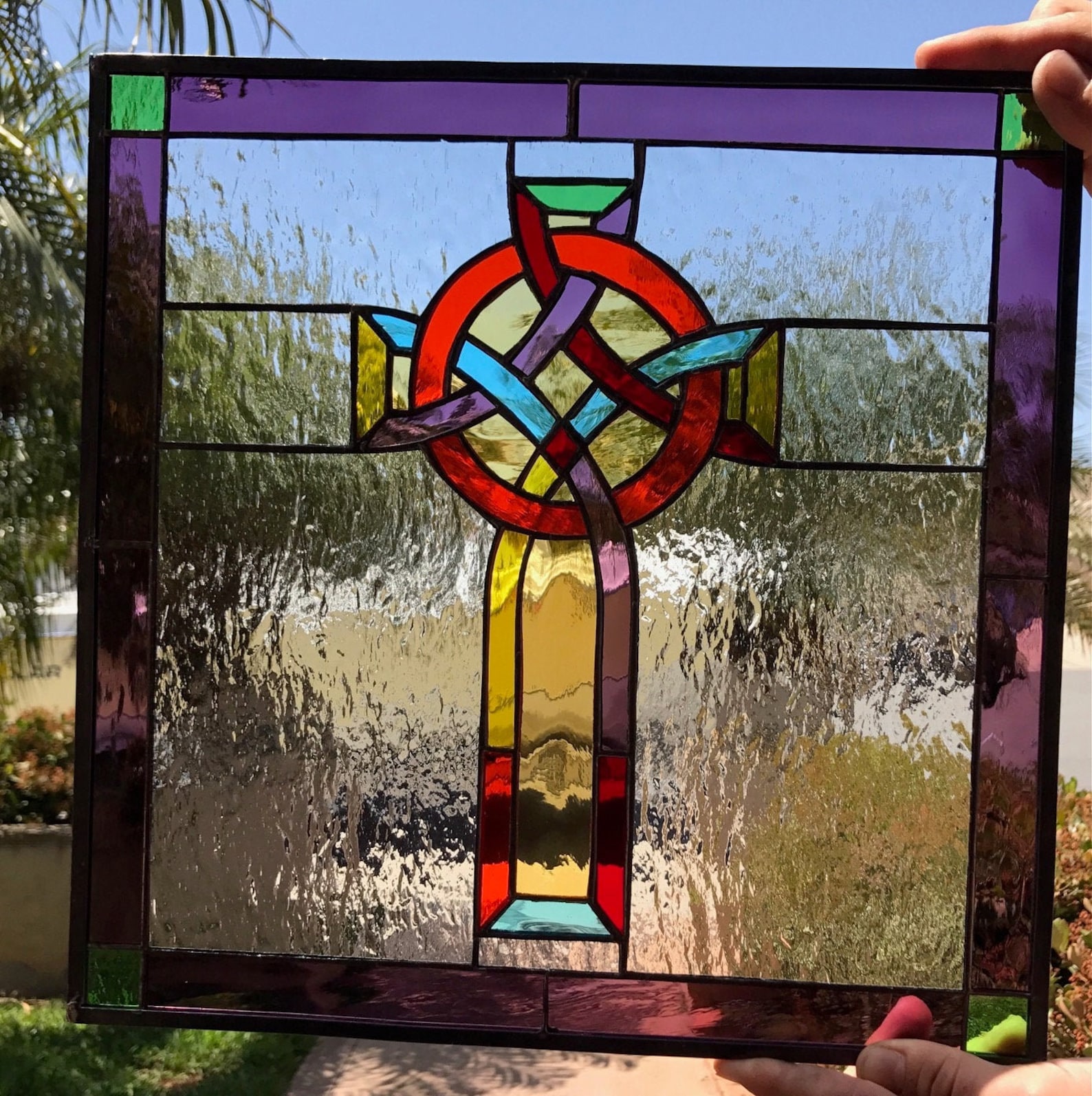 Colorful Gothic Cross Window Panel - Colorful Gothic Cross Stain Glass ...