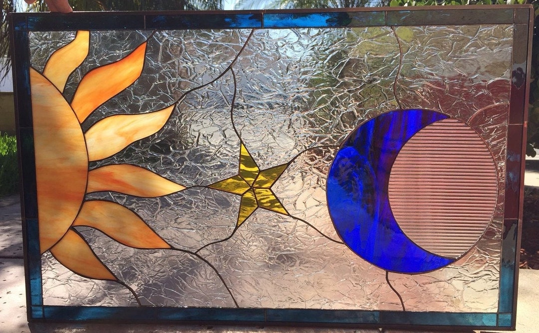 Mystical Star, Sun & Moon Stained Glass Window Panel, Hangings ...