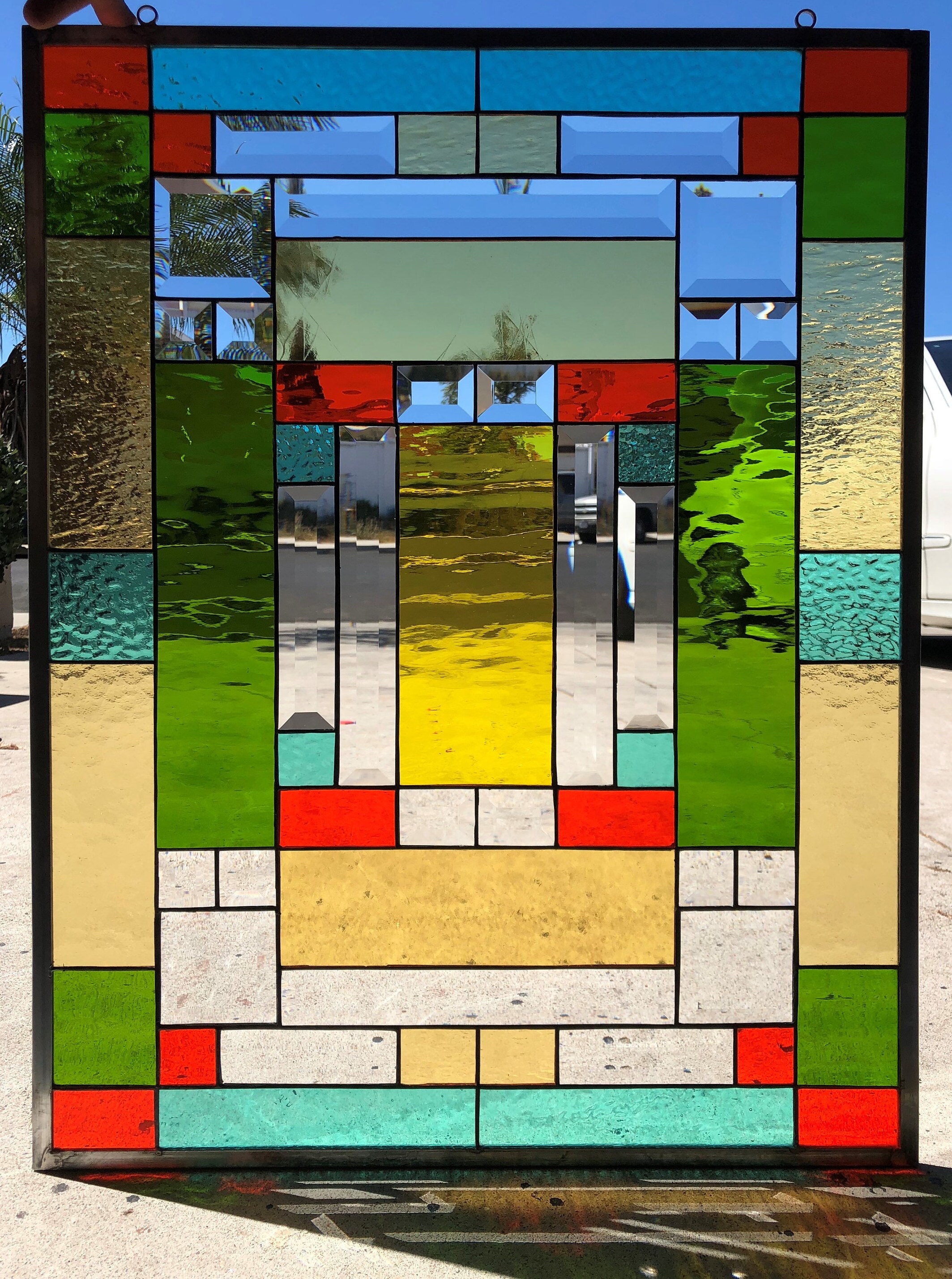 Mission Style Stained & Beveled Glass Window Panel - La Quinta Prairie ...