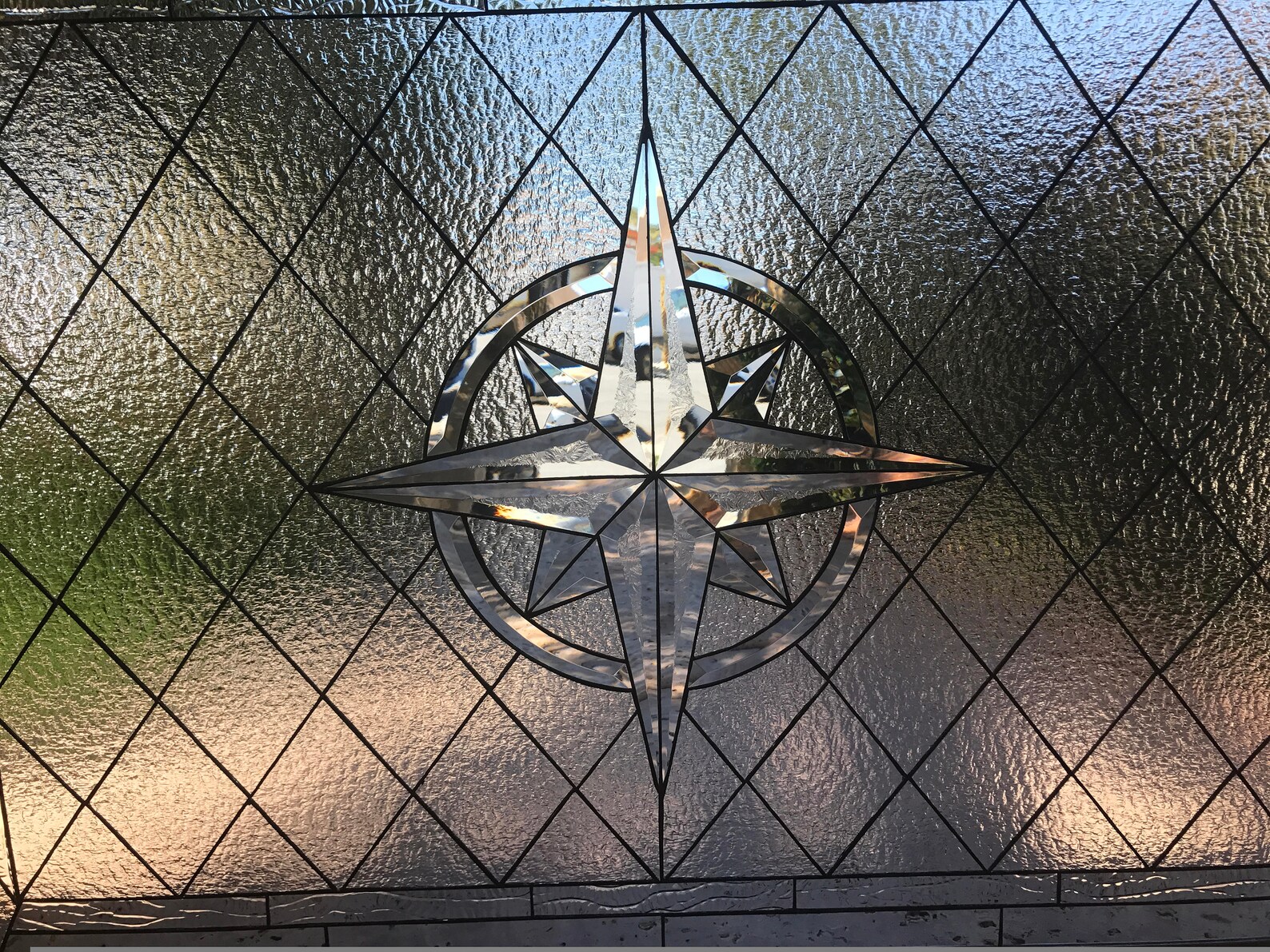 Clear Beveled Compass Rose Stained Glass Window Panel, Hangings Tudor ...