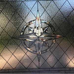 Clear Beveled Compass Rose Stained Glass Window Panel, Hangings - Tudor ...