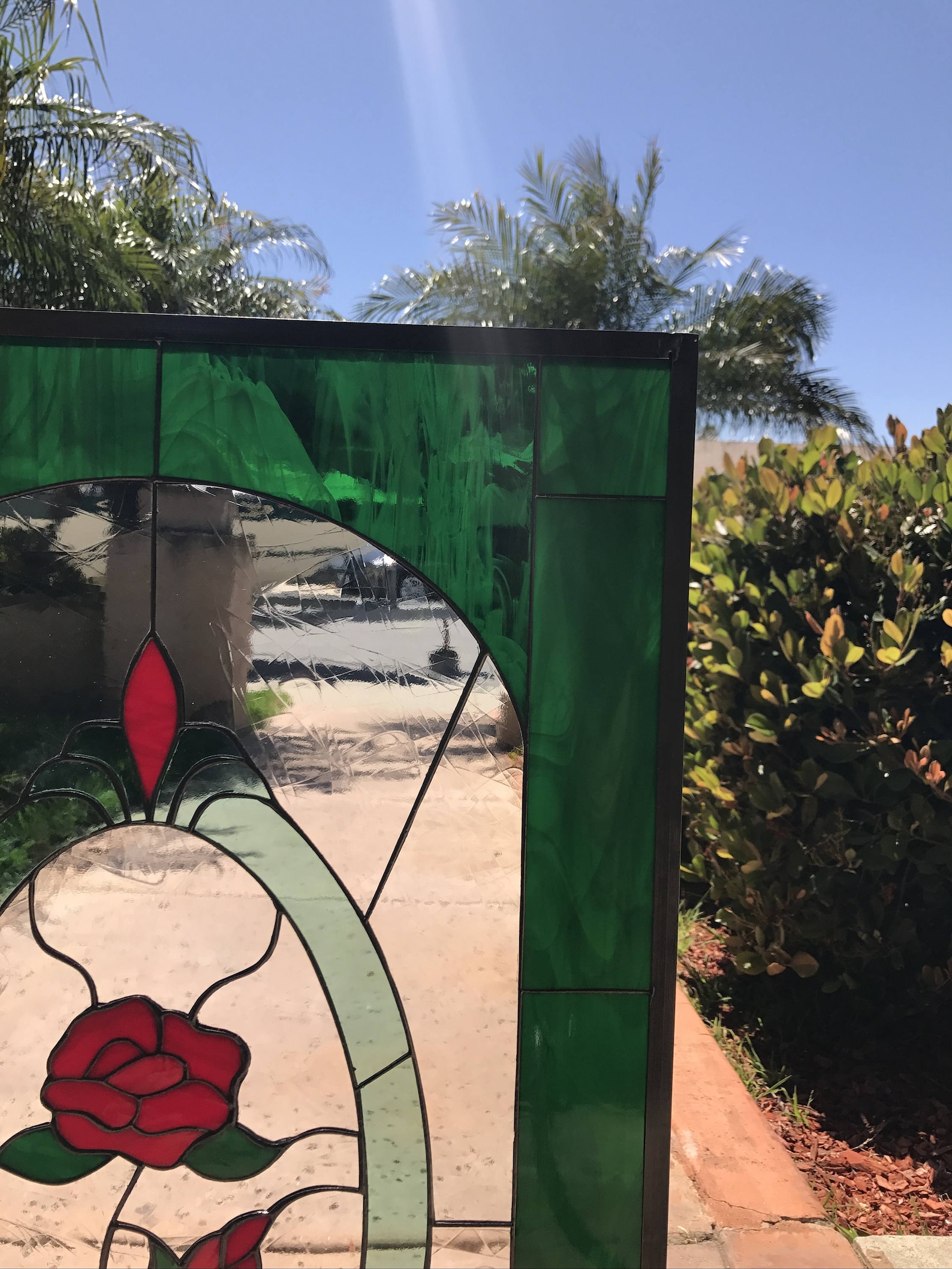 Beautiful Single Red Rose Stained Glass Window Panel, Kitchen Cabinet ...