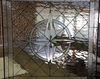 Clear Beveled Compass Rose Stained Glass Window Panel - Etsy