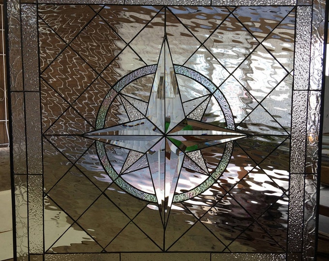 Compass Rose Clear Stained Glass Window Panel, Hangings Maywood Beveled ...