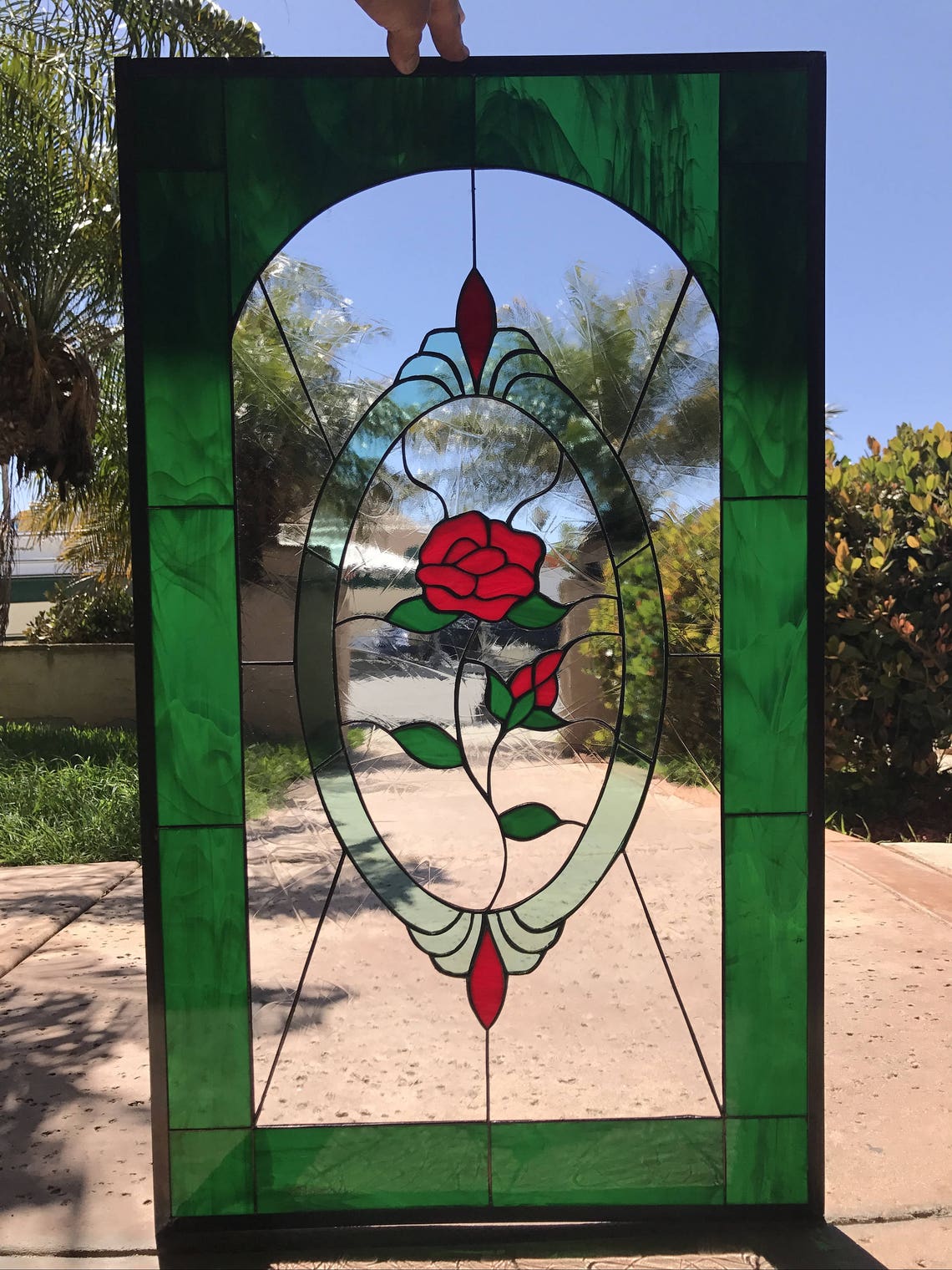 Beautiful Single Red Rose Stained Glass Window Panel Kitchen | Etsy