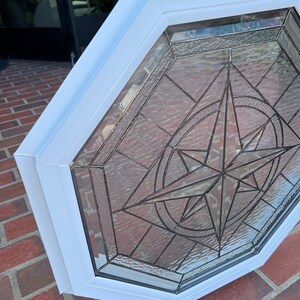 Octagon Compass Rose Beveled Stained Glass Window Panel Insulated & Pre ...