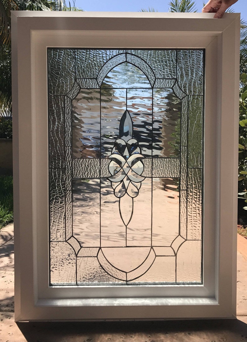 Vinyl Framed Stained Glass Beveled Window Panel - Calistoga - Tempered ...