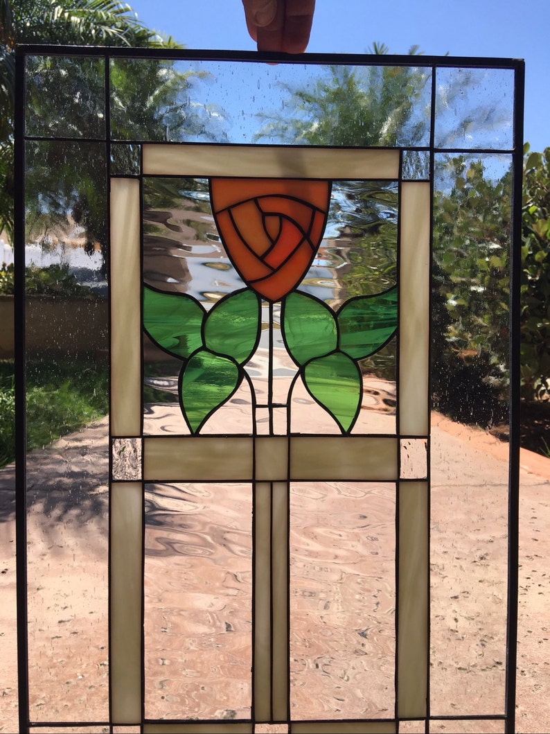 Classic English Style Rose Stained Glass Window Panel | Etsy
