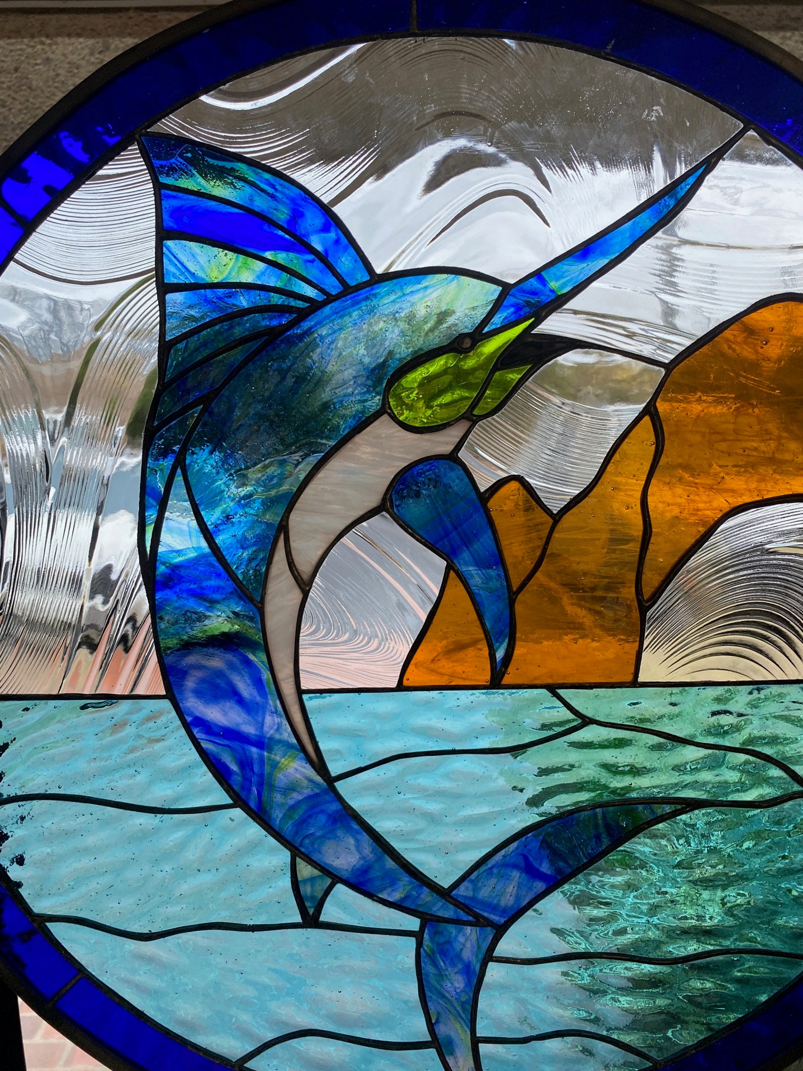 Thrashing Marlin in Cabo San Lucas Stained Glass Window Panel, Hangings ...