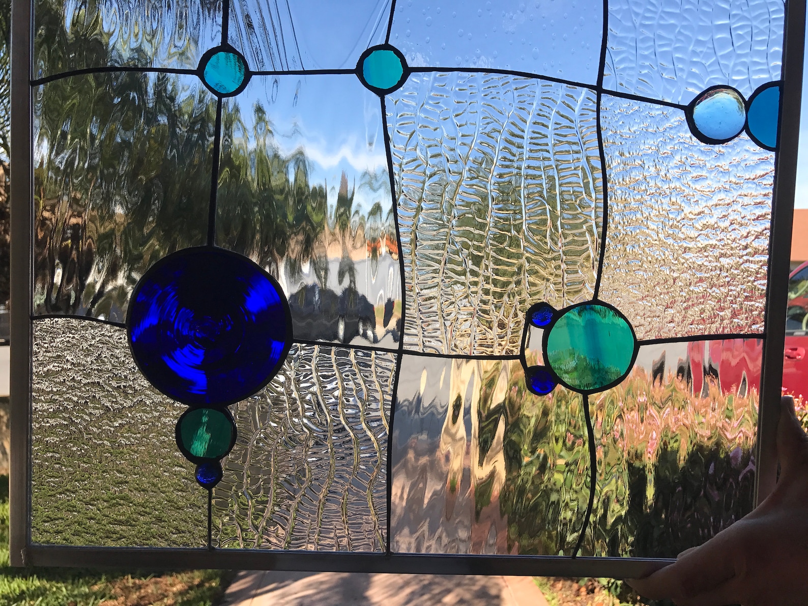 Unique Bubbles Geometric Abstract Stained Glass Window Panel ...