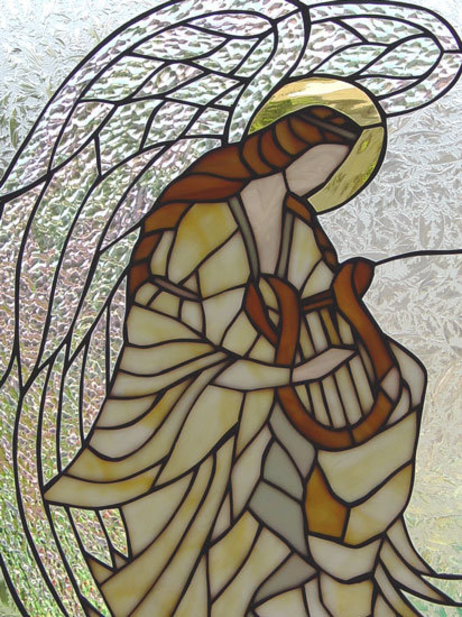 Beautiful Angel & Harp Stained Glass Window Panel Religious - Etsy
