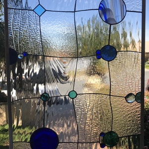 Unique Bubbles Geometric Abstract Stained Glass Window Panel ...