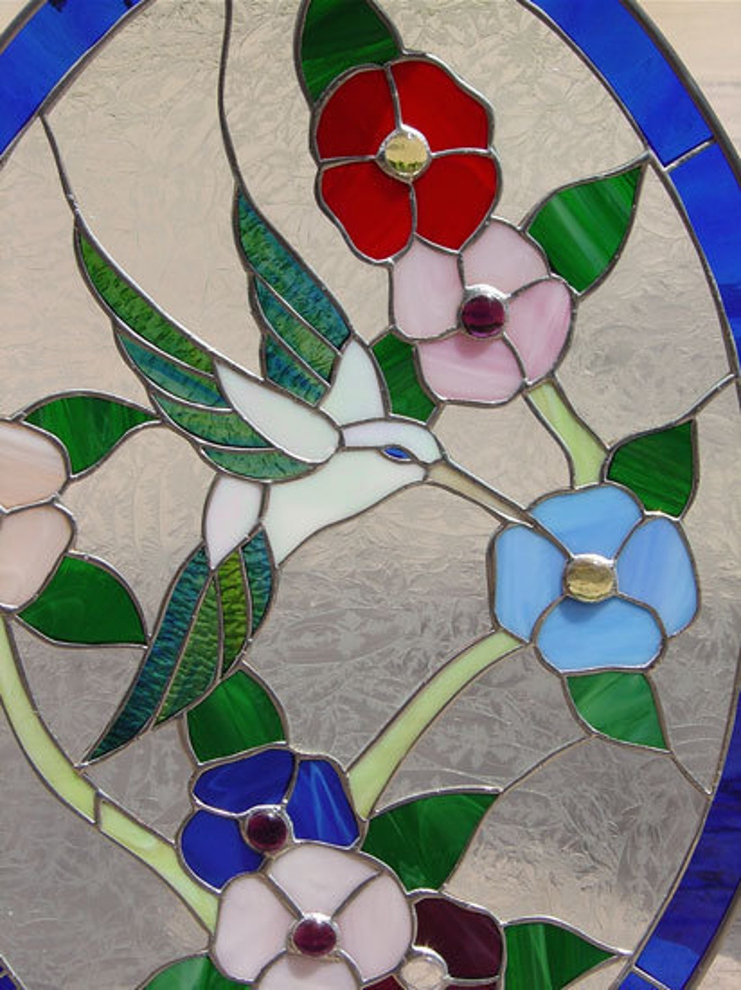 Hummingbird Stained Glass Panel, Hangings - Birds Suncatcher - Flying ...