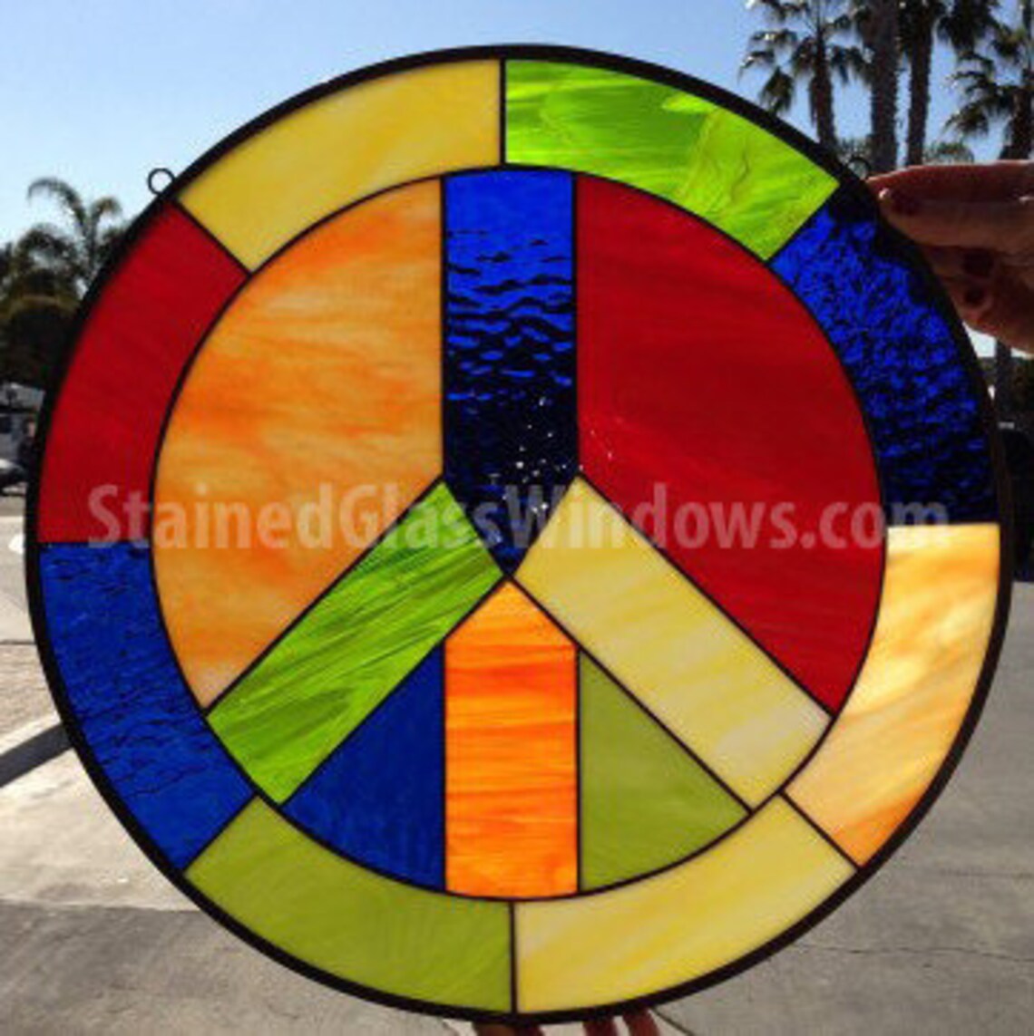 Awesome Colorful Peace Sign Stained Glass Window Panel, Hangings ...