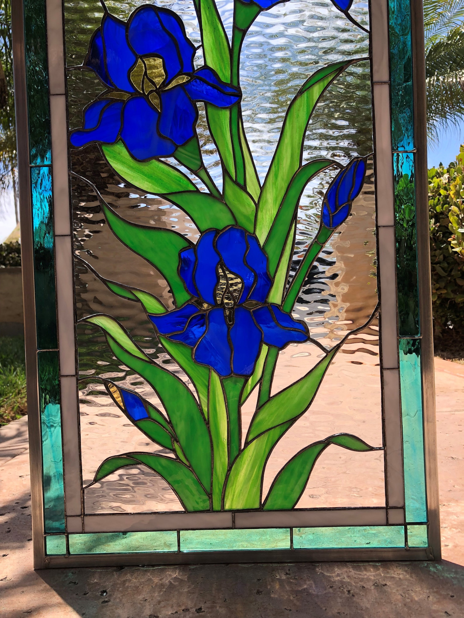 Iris Stained Glass Window Panel Hangings Iris Flowers | Etsy