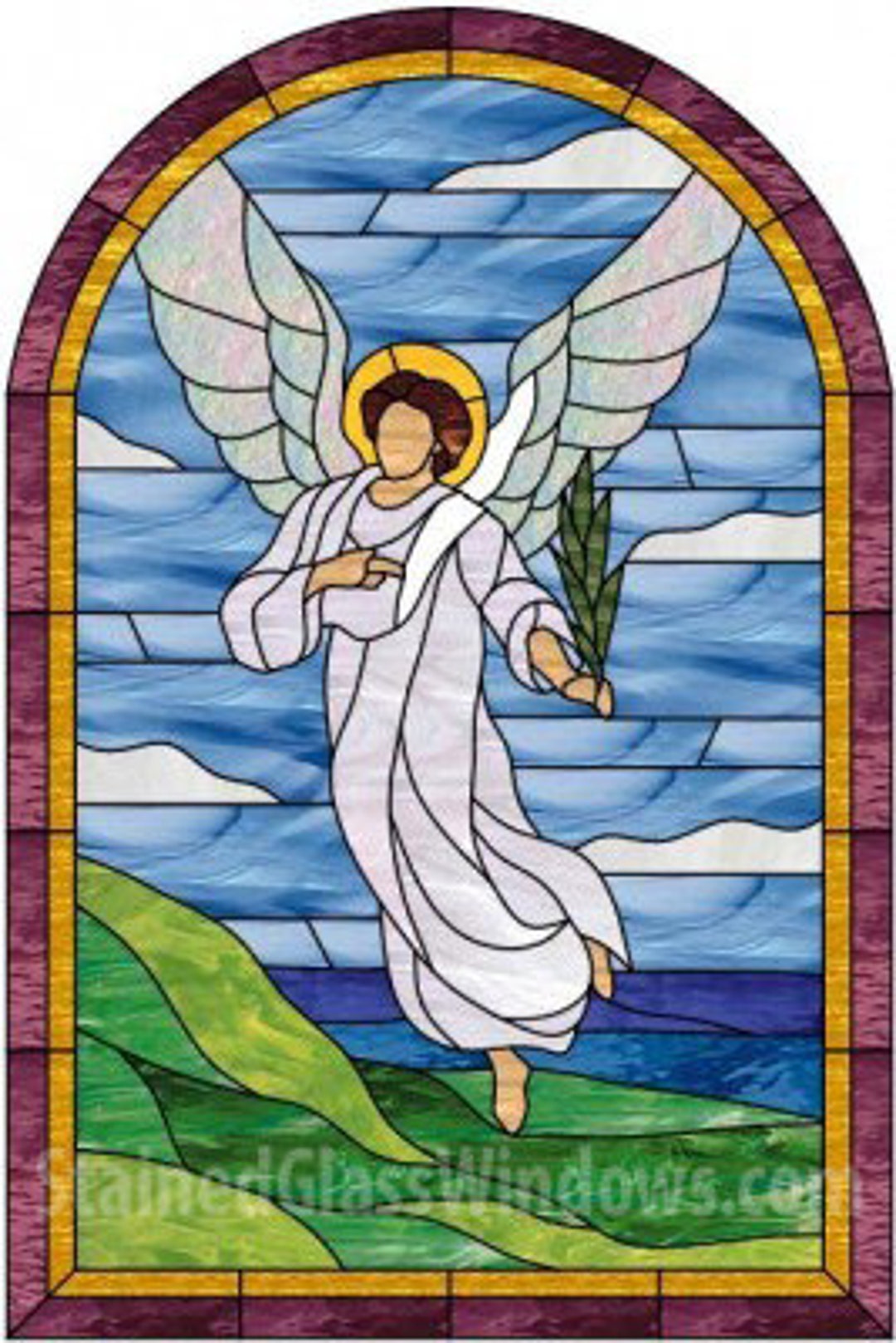 Angel Stained Glass Window Panel Hangings Seashore Flying - Etsy