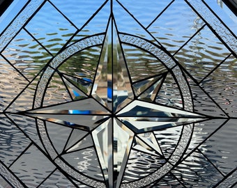 Clear Beveled Compass Rose Stained Glass Window Panel - Etsy