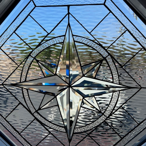 Classic Diamonds & Compass Rose Stained Glass Window Panel - Etsy