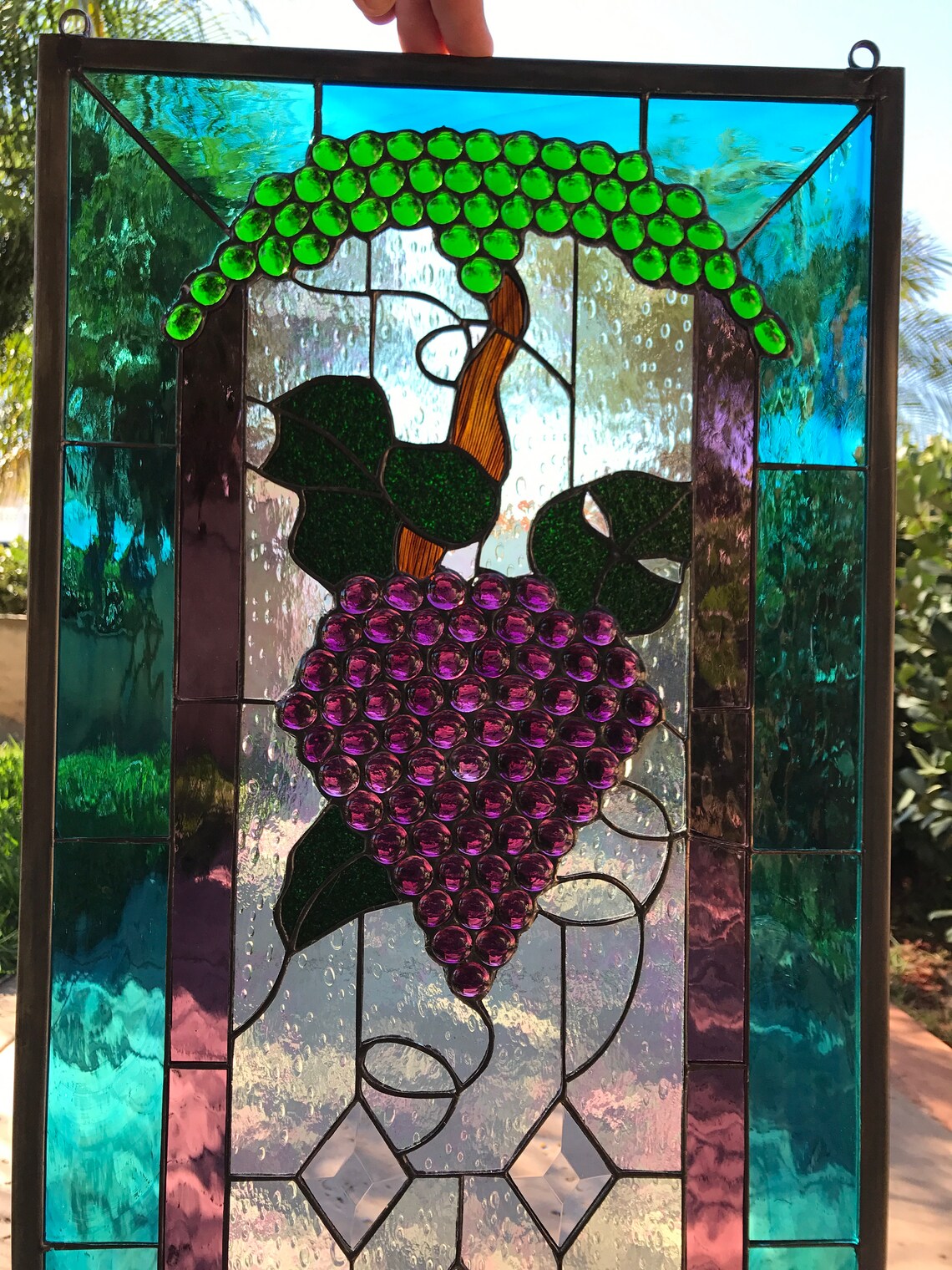 Grapes & Wine Stained Glass Window Panel Cabinet Insert - Etsy