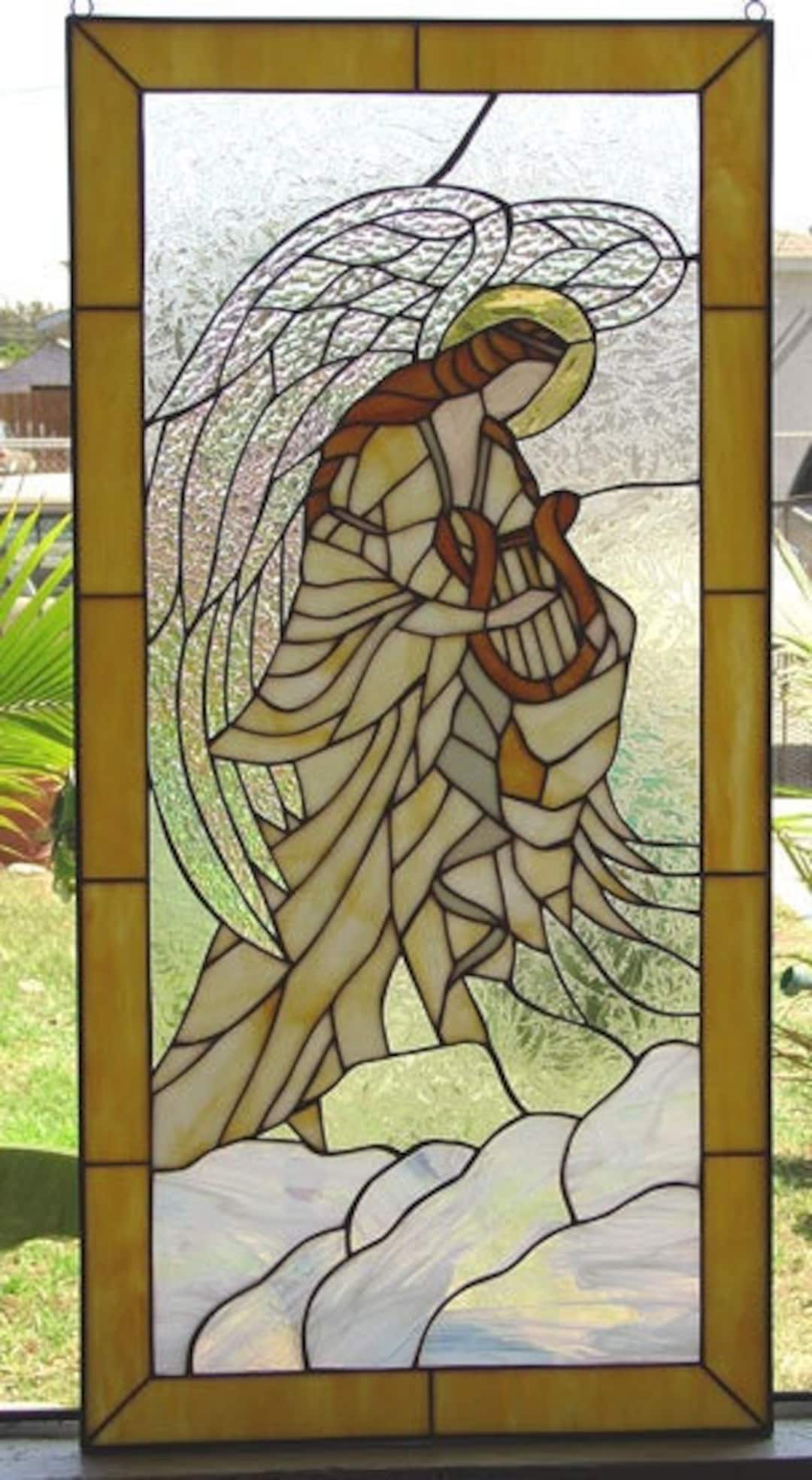 Beautiful Angel & Harp Stained Glass Window Panel - Religious Church ...