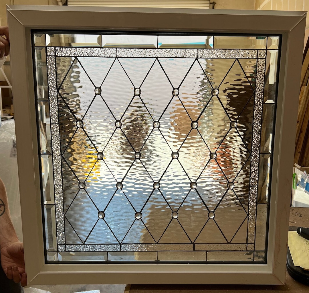 Tudor Style Classic Diamond & Jewels Glass Window - Vinyl Framed ...