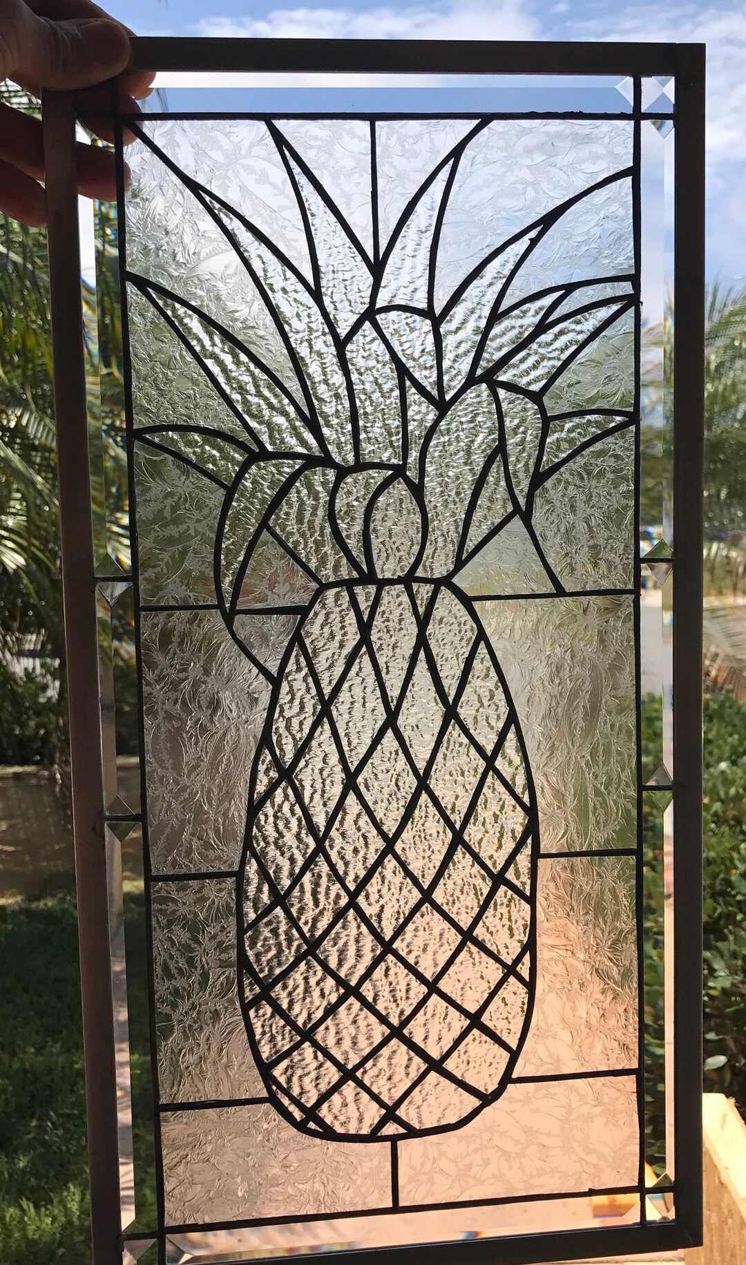 Pineapple Clear Textured Stained Glass Window Panel - Clear Glass ...