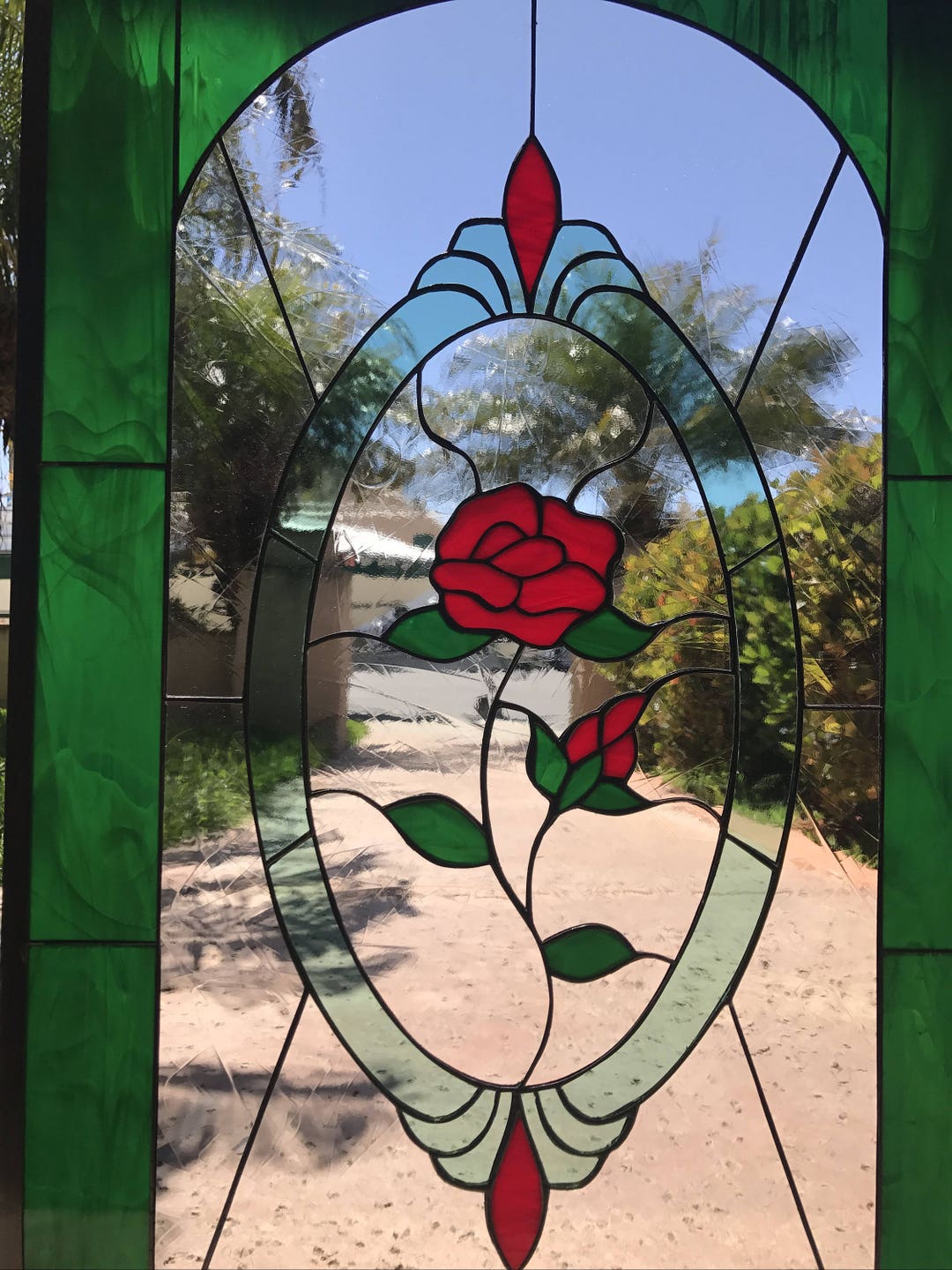 Beautiful Single Red Rose Stained Glass Window Panel Kitchen - Etsy Israel