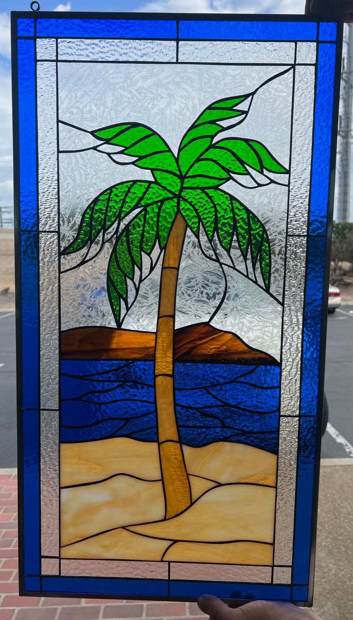 Palm Tree Stained Glass Window Panel Hangings Coastal Beach - Etsy