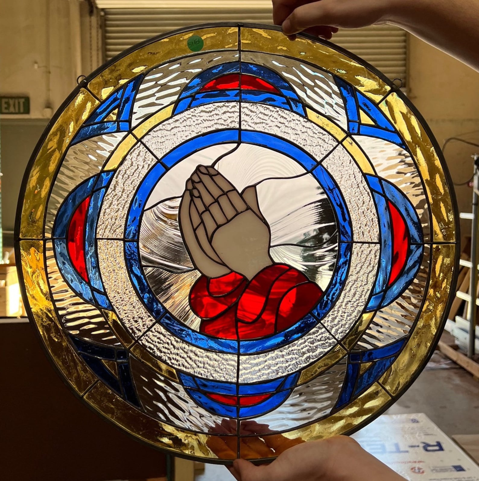 Praying Hands Textured Stained Glass Window Panel - Church Window ...