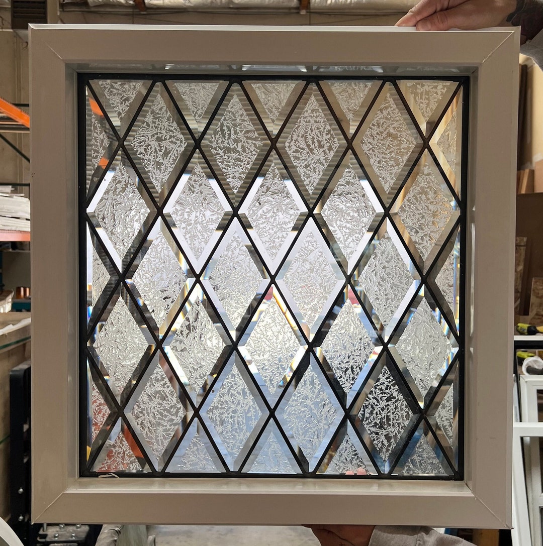 Glue Chip Beveled Diamond Stained Glass Window Panel Insulated & Pre ...