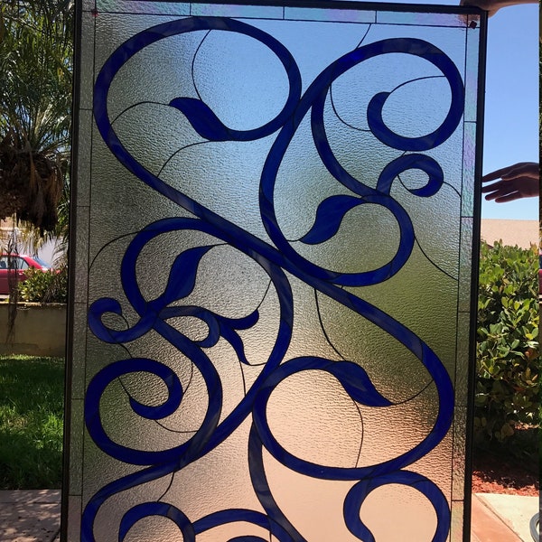 Cobalt Blue and Clear Stained Glass Panel - Etsy