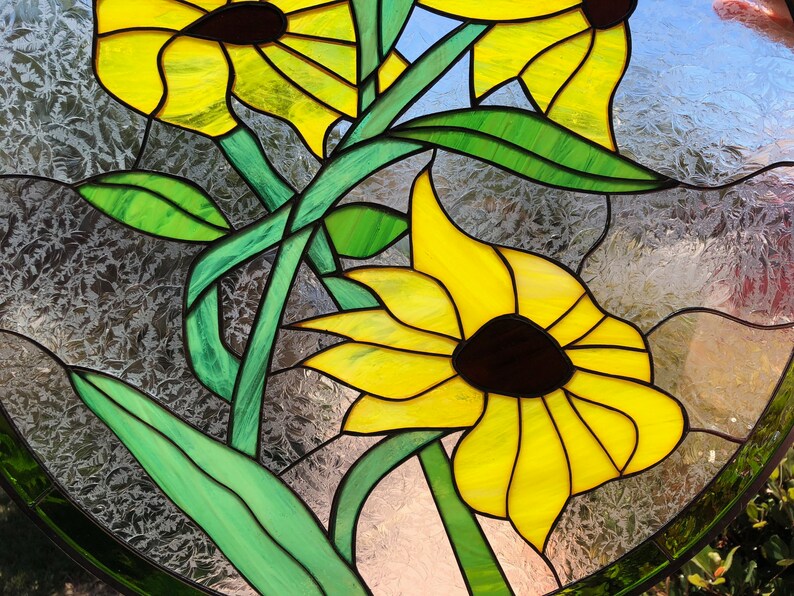 Sunflower Leaded Stained Glass Window Panel Hangings Sun Etsy