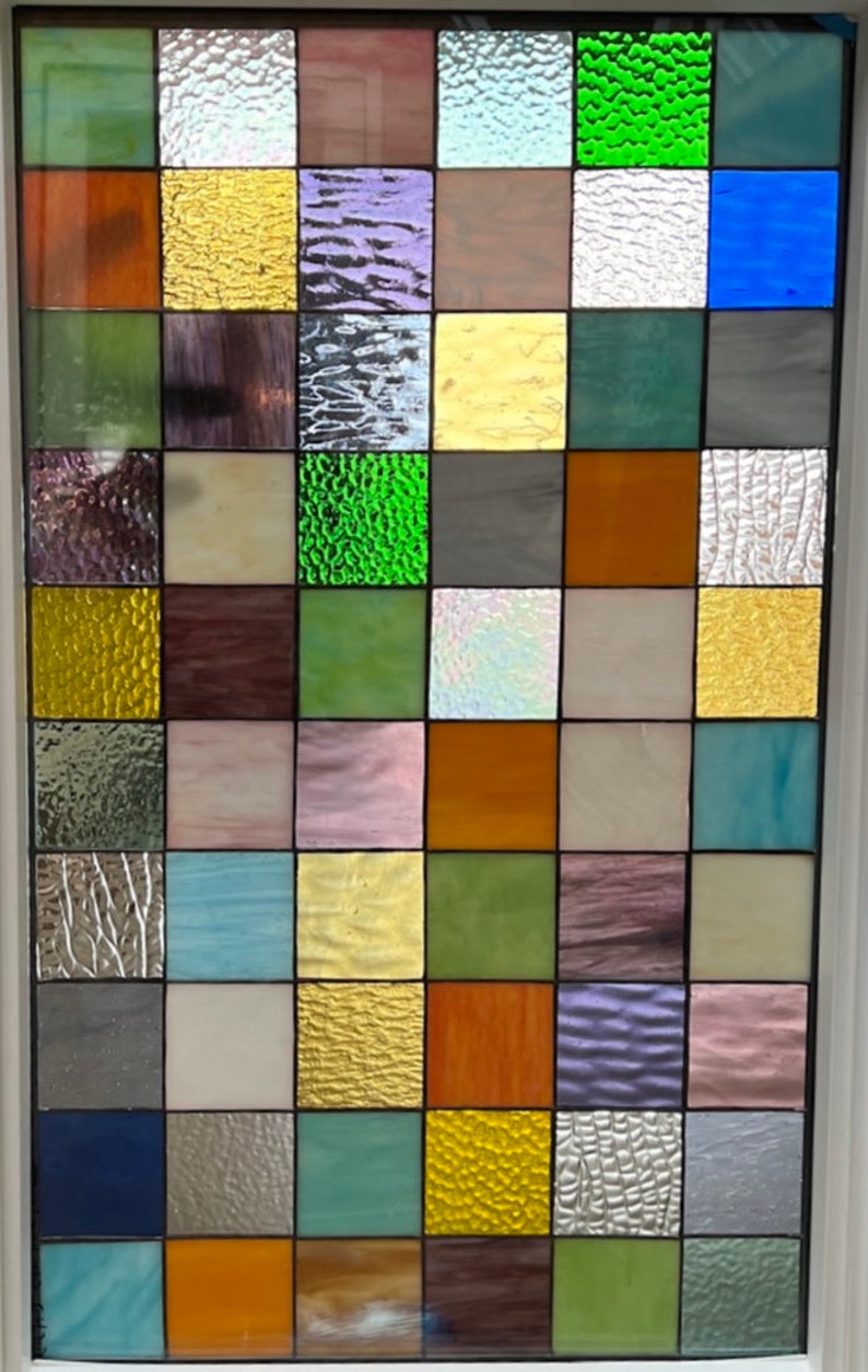Geometric Colored Squares Stained Glass Window Panel - , - Customizable ...
