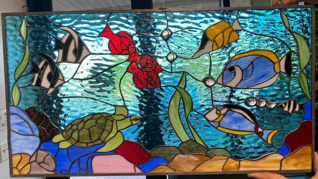 Custom Sea Turtle Stained Glass | Ocean Transom Window | Coastal Reef ...